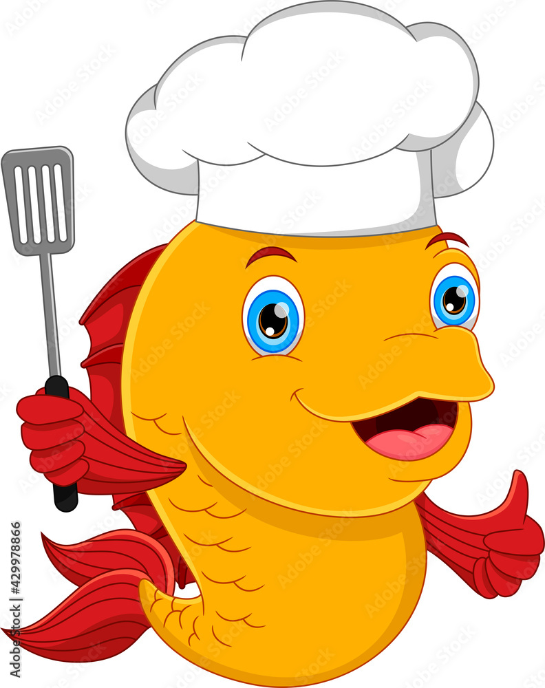 cartoon chef fish posing and holding a spatula Stock Vector | Adobe Stock