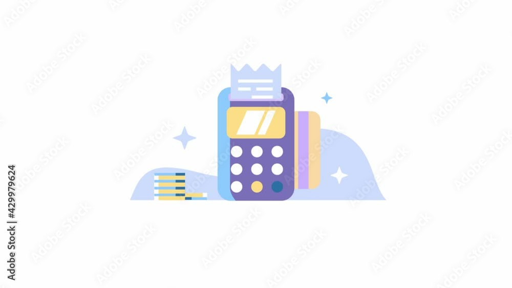 Cool flat animated colorful terminal payment by card with confirmed ...