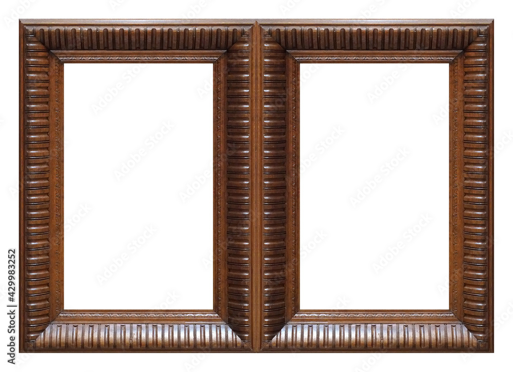 Double wooden frame (diptych) for paintings, mirrors or photos isolated ...