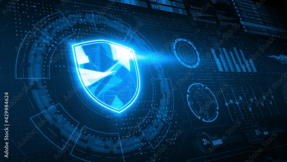 Motion graphic of Blue shield with head up display ( HUD ) background ...