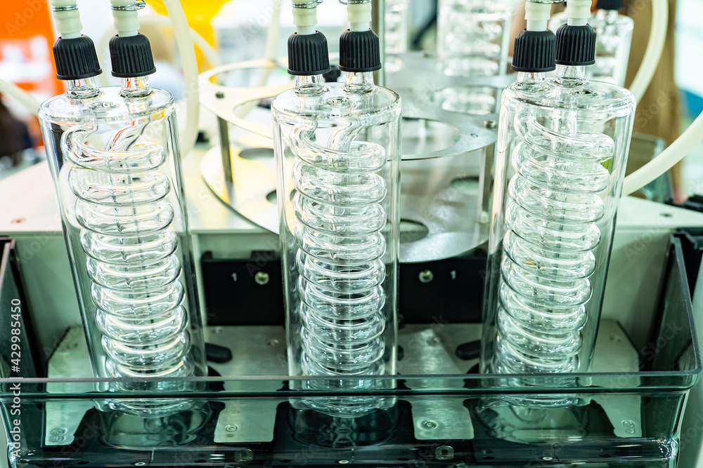 Glass laboratory equipment. Glass spiral for laboratory experiments ...