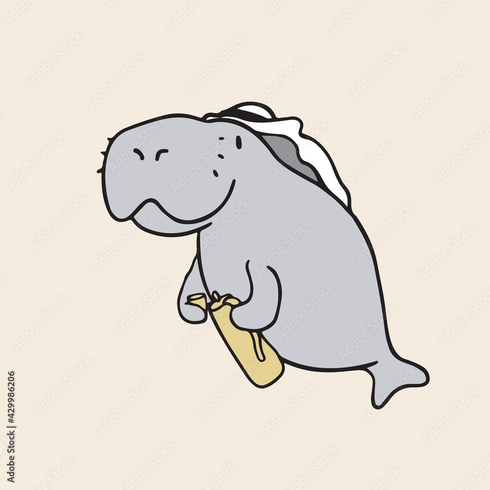 Dugong character. Vector hand drawn Manatee or Sea Cow mascot ...