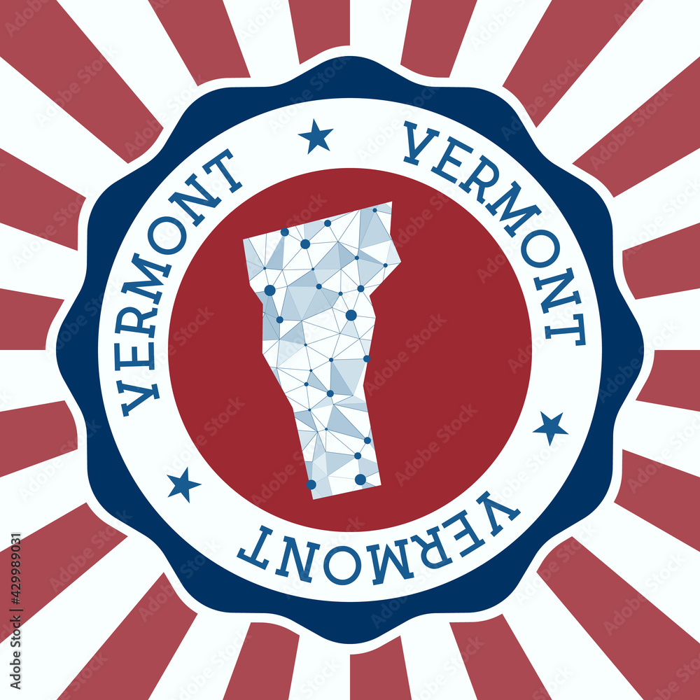 Vermont Badge. Round logo of us state with triangular mesh map and ...