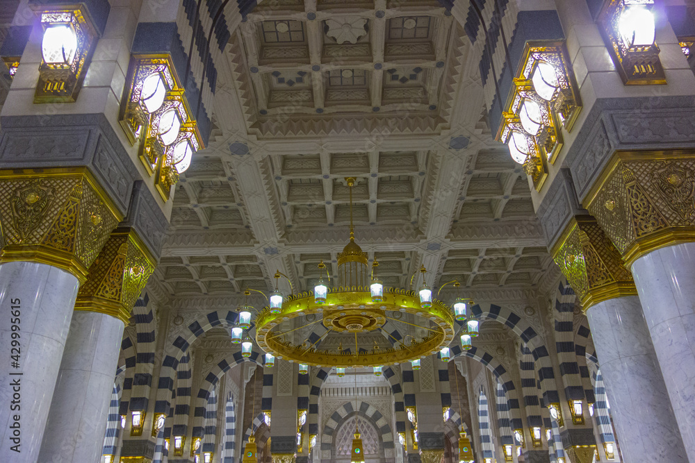 Charming Interior designs of Masjid al Nabawi at Madinah Stock Photo ...