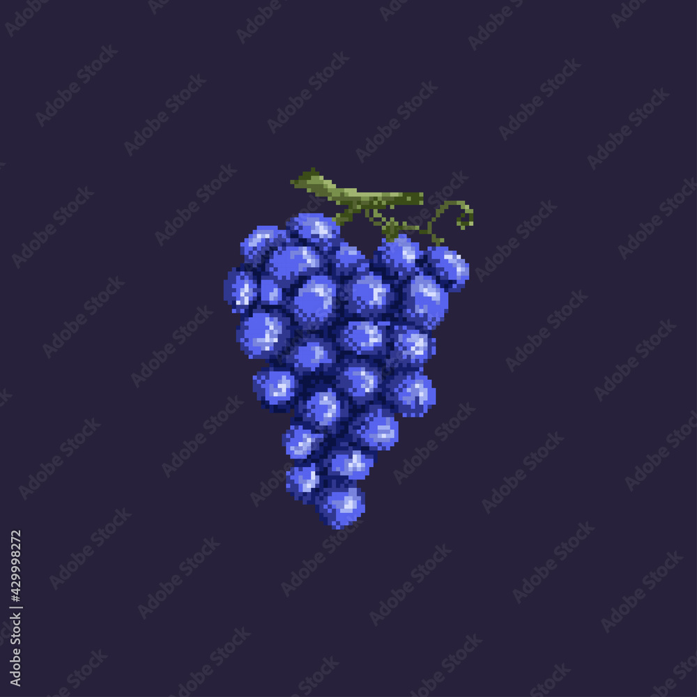 Pixel-art grape. Whole grape and slice of grape on dark blue background ...
