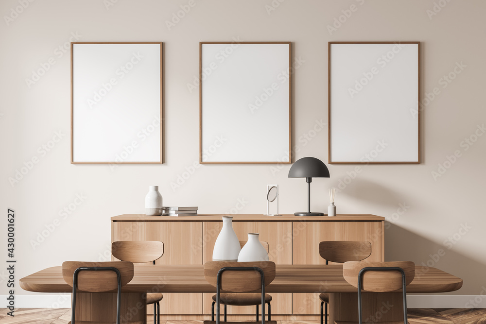Office room interior with three white empty posters Stock Illustration ...