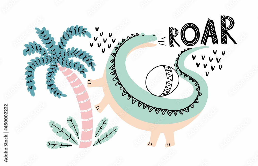 Cute dinosaur color flat vector character. Supersaurus playing with ...