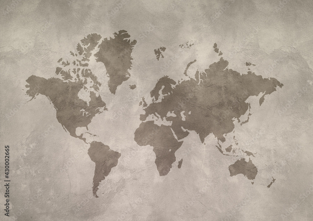 World map on concrete wall background Stock Illustration | Adobe Stock