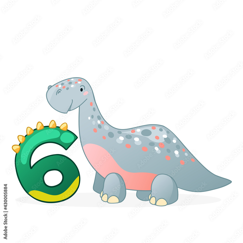 Vetor de Cute dinosaur cartoon numbers. Number six. Vector elements for ...