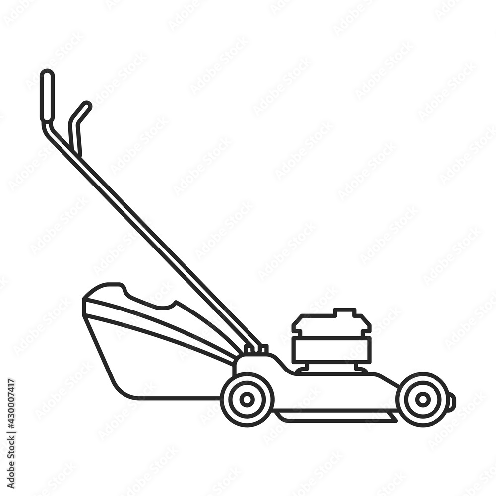 Lawn mower vector outline icon. Vector illustration lawnmower on white ...
