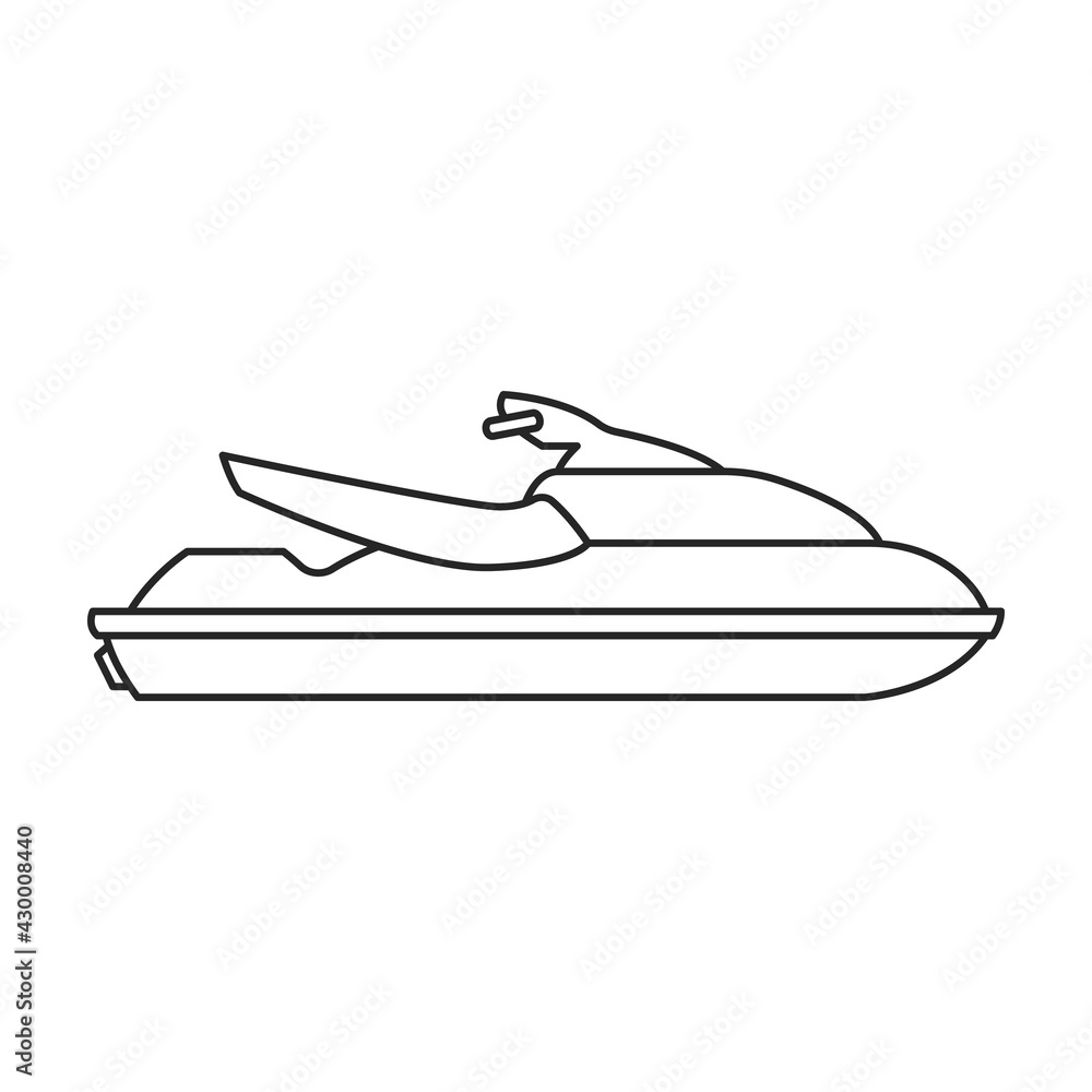 Jet ski vector outline icon. Vector illustration jetski on white ...