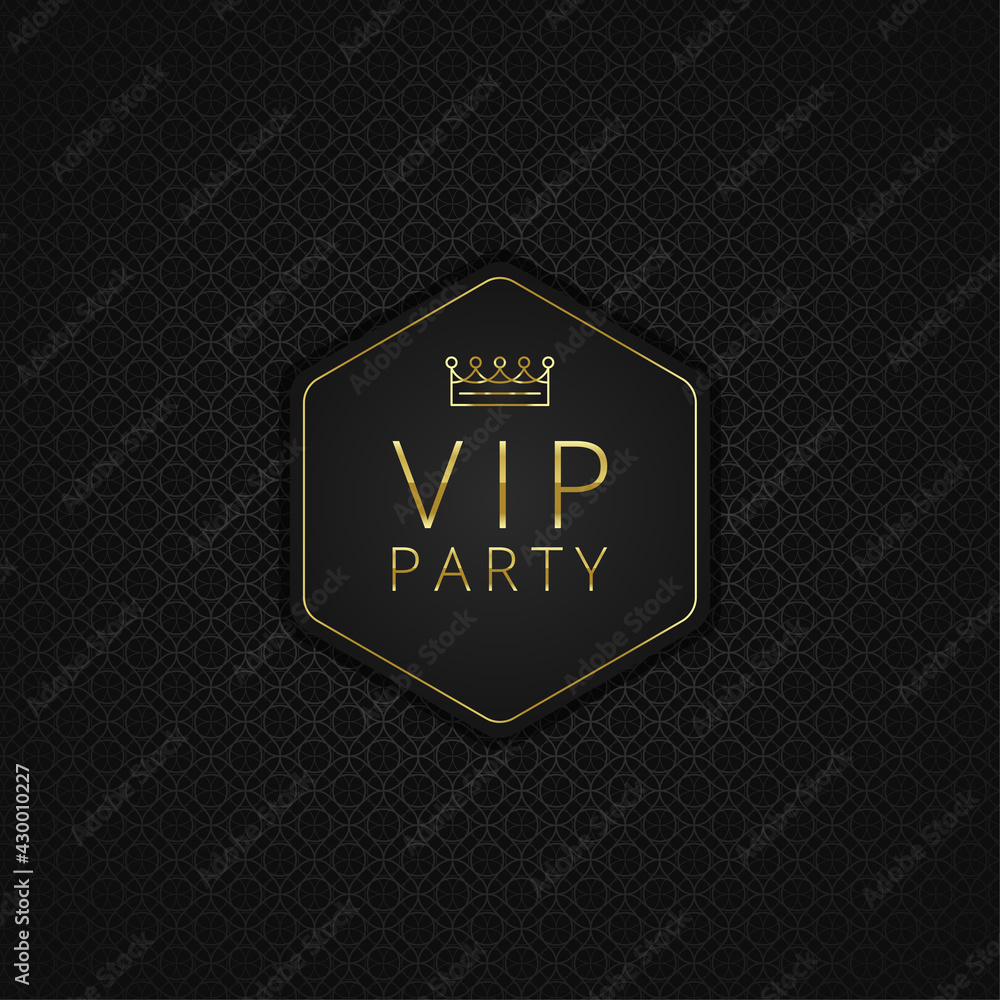 VIP party premium invitation card. Hexahedral badge with golden frame ...