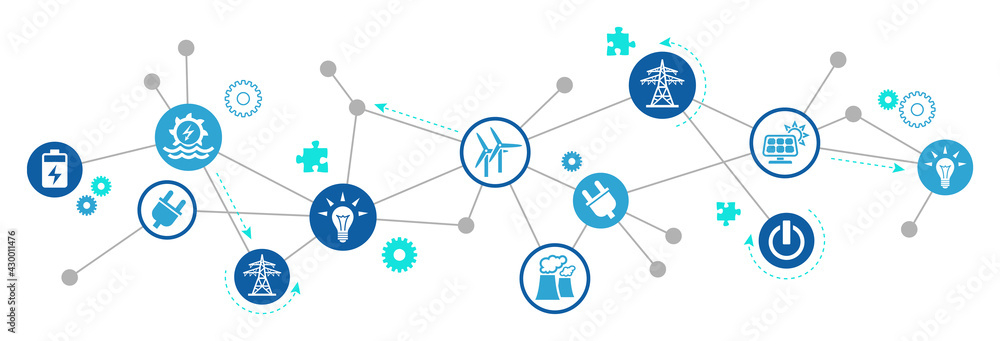 electricity / energy vector illustration. Concept with connected icons ...