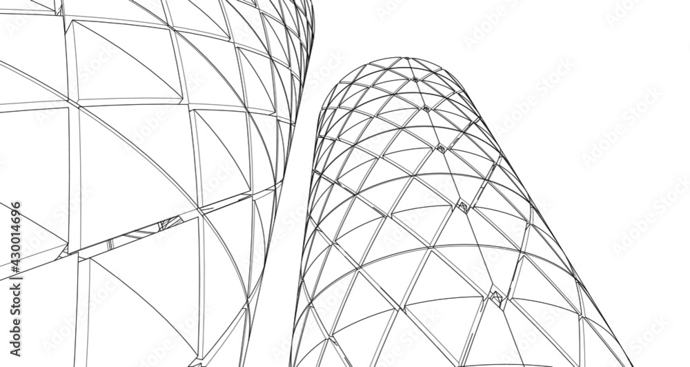 city abstract architecture cylindrical tower 3d rendering Stock Vector ...