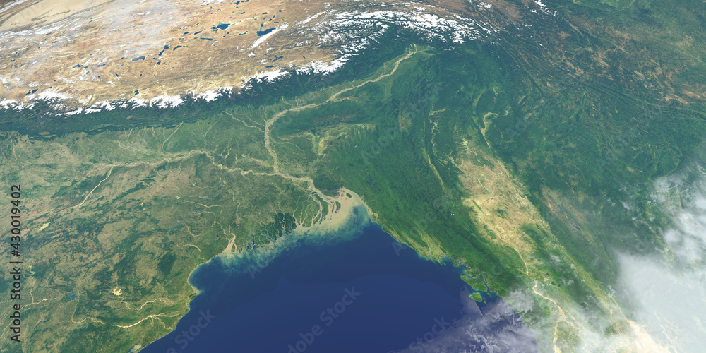 Delta of ganges river in planet earth, aerial view from outer space ...