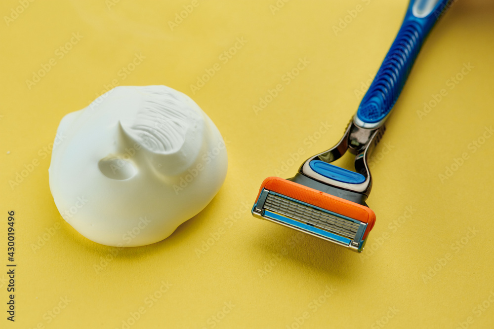 Skin care products, razor and shaving foam Stock Photo | Adobe Stock
