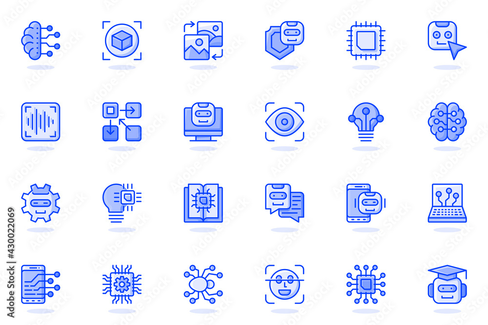 Artificial intelligence web flat line icon. Bundle outline pictogram of ...