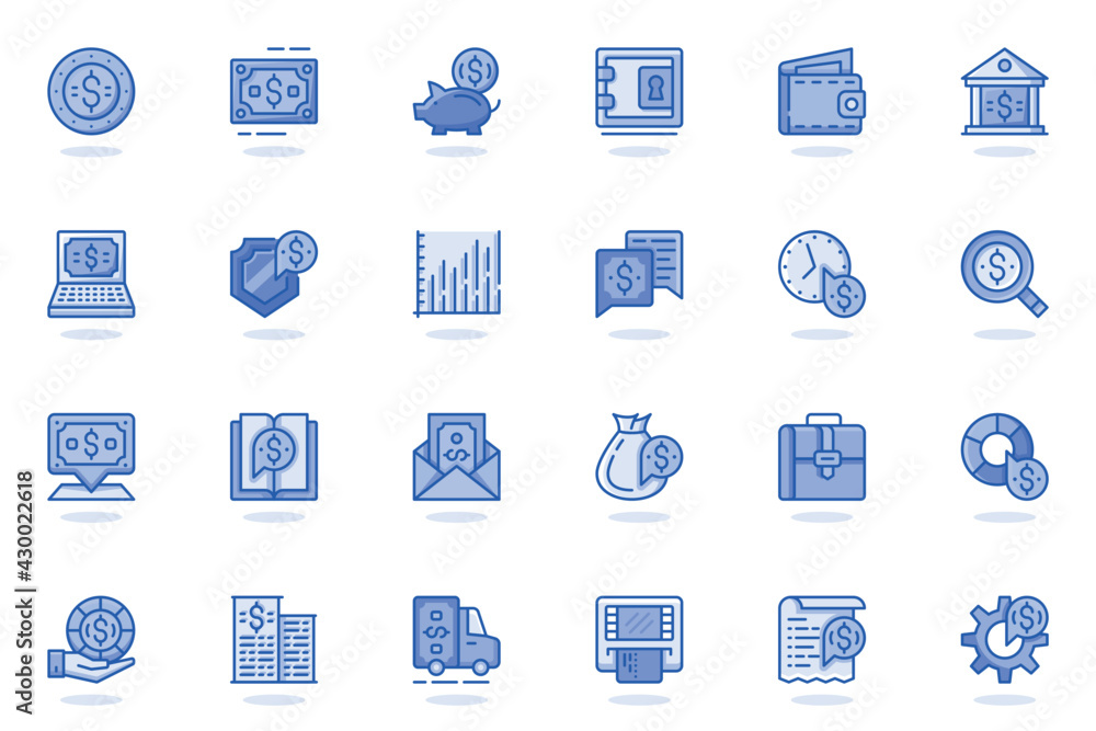 Financial item web flat line icon. Bundle outline pictogram of coin ...