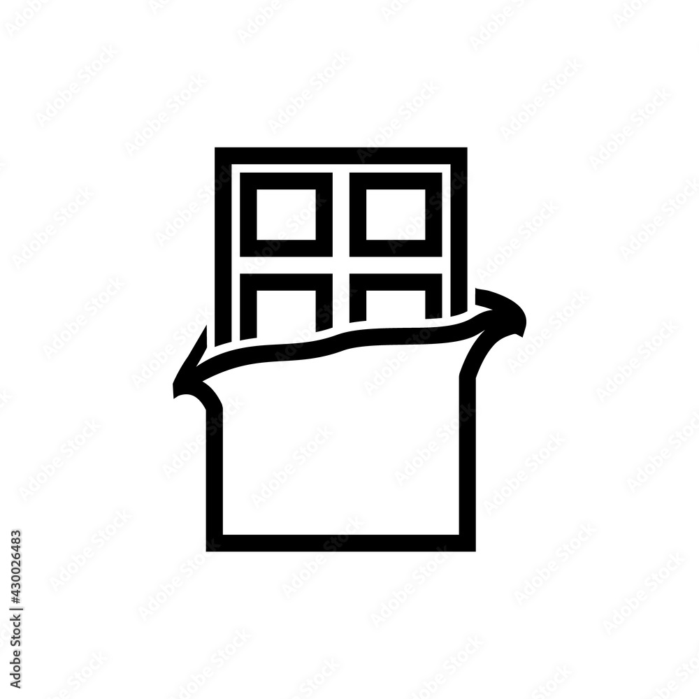 Chocolate line icon, opened chocolate. Outline chocolate protein bar ...