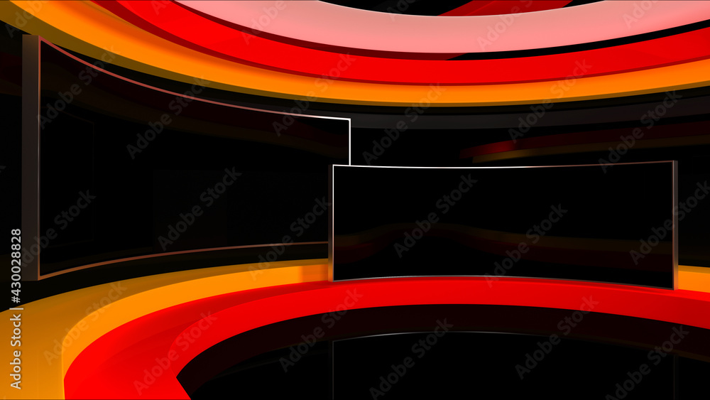 Tv Studio. Backdrop for TV shows . TV on wall. News studio. Red and ...