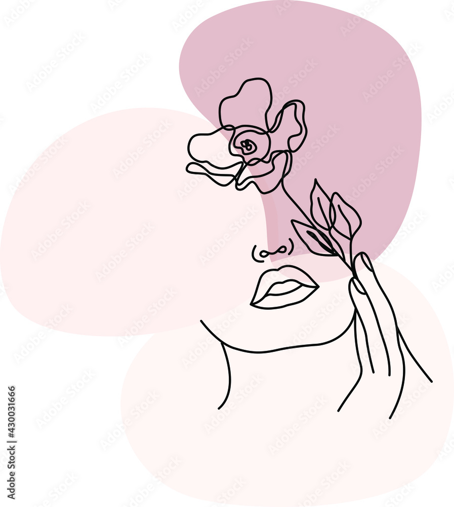 Woman face with flower. Minimalistic vector illustration. Black and ...
