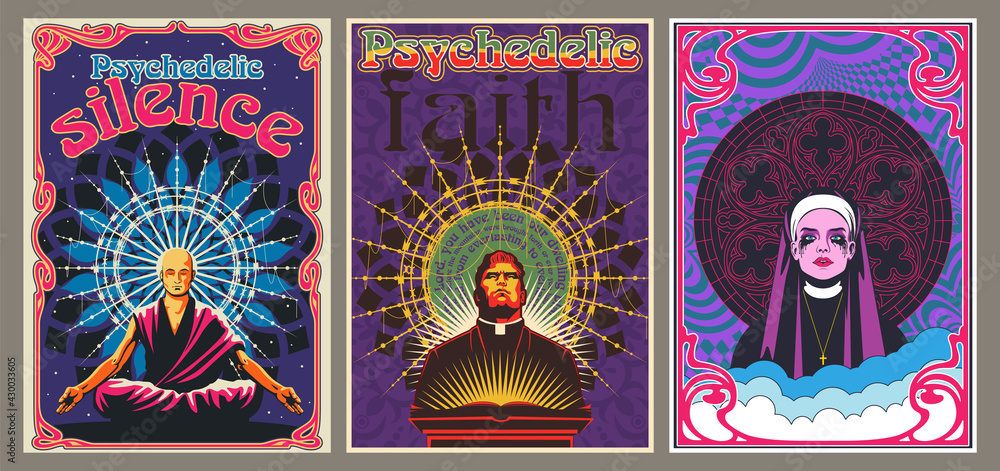 Psychedelic Religion Poster Set, Monk, Priest, Nun 1960s Posters ...