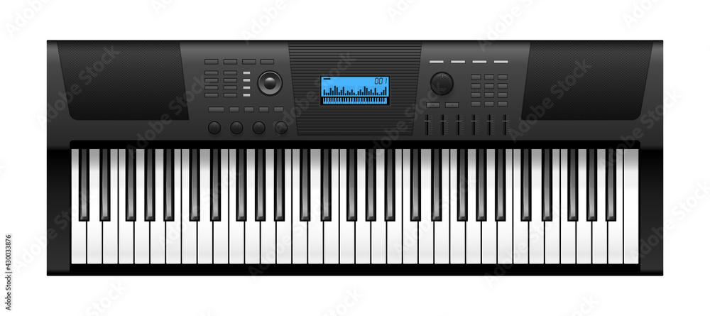Music synthesizer. Realistic electric piano keyboards, top view ...
