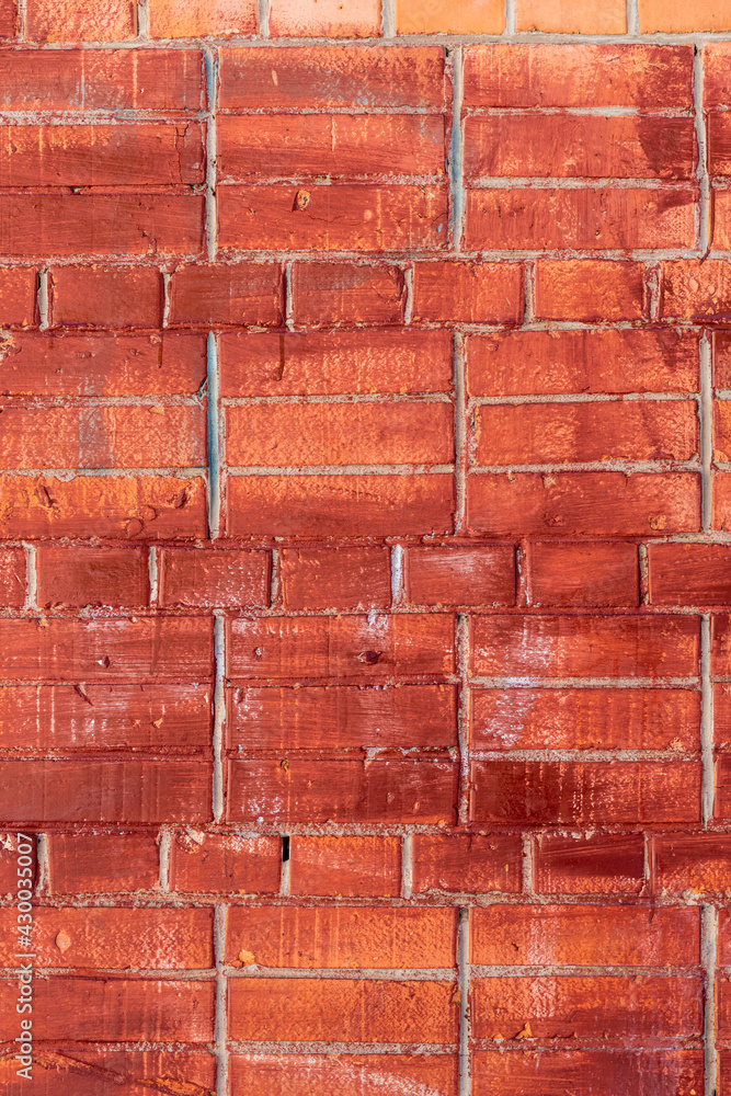 Bright red brick wall background. Red brick texture. Modern brickwork ...