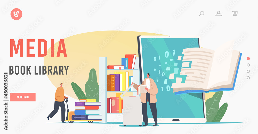 Media Book Library Landing Page Template. Tiny People with Huge Books ...