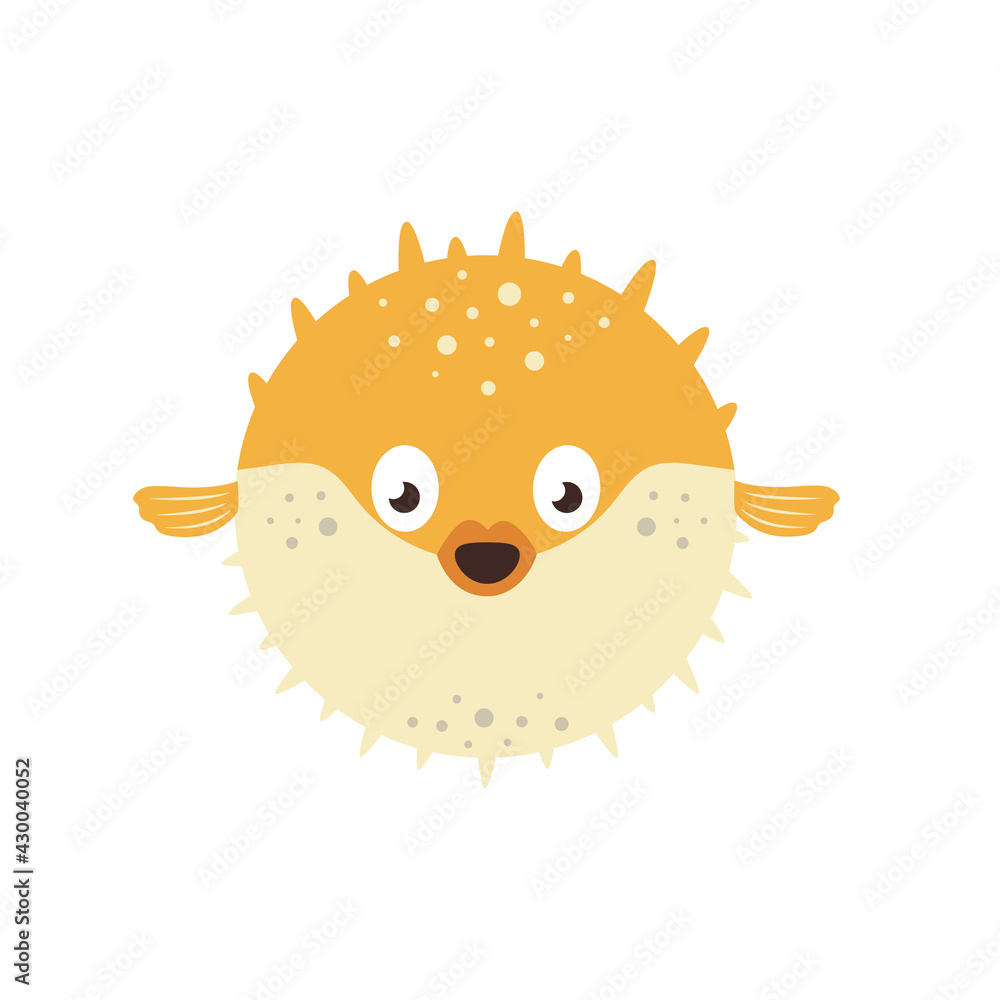 Poster puffer fish illustration on white background, vector ...
