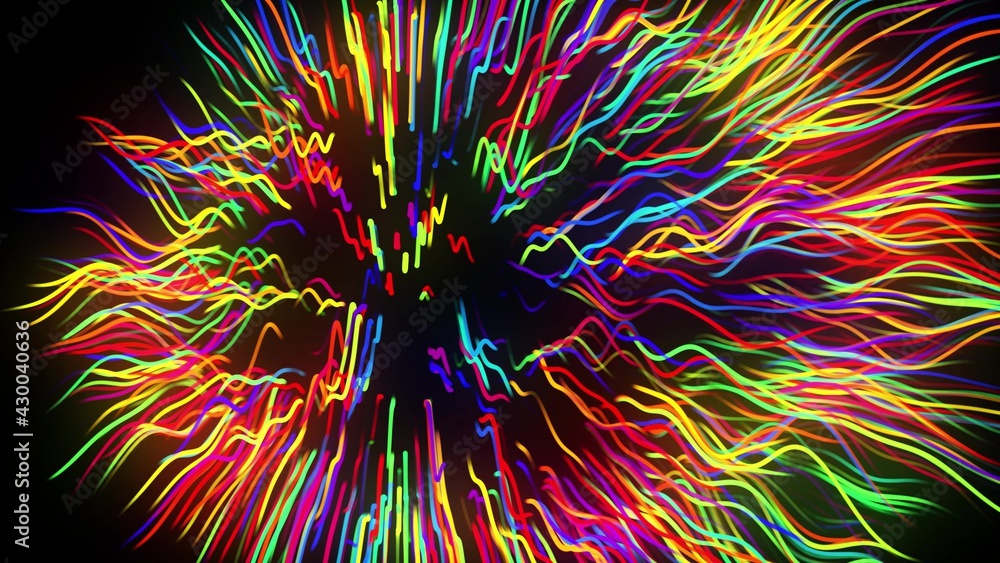3d render. Motion design background. Festive bg with multicolored ...