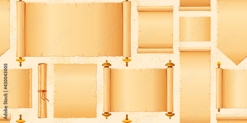 Papyrus scroll pattern. Seamless old parchment paper. Vector ancient ...