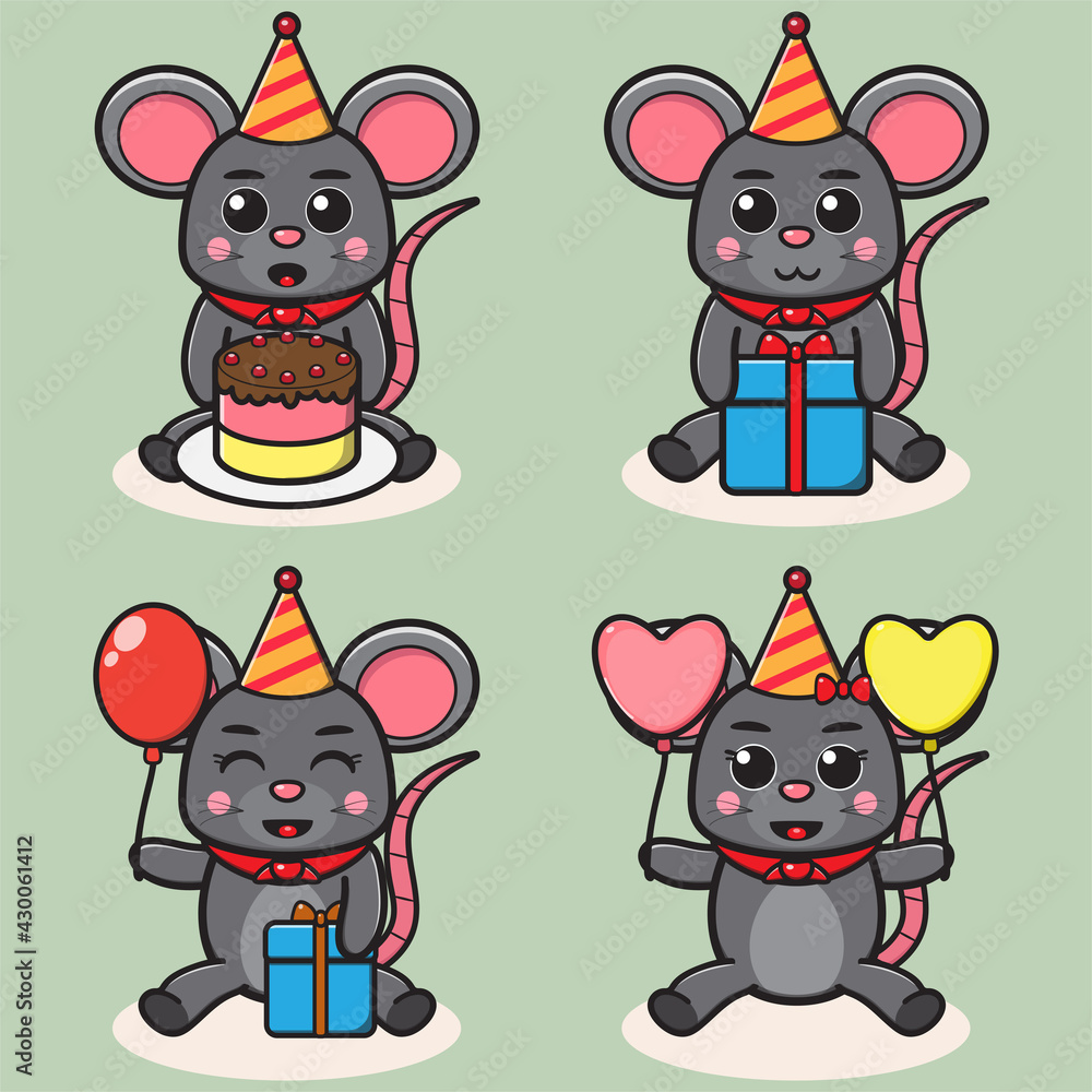 Vector illustration of cute Mouse Party cartoon. Cute Mouse expression ...