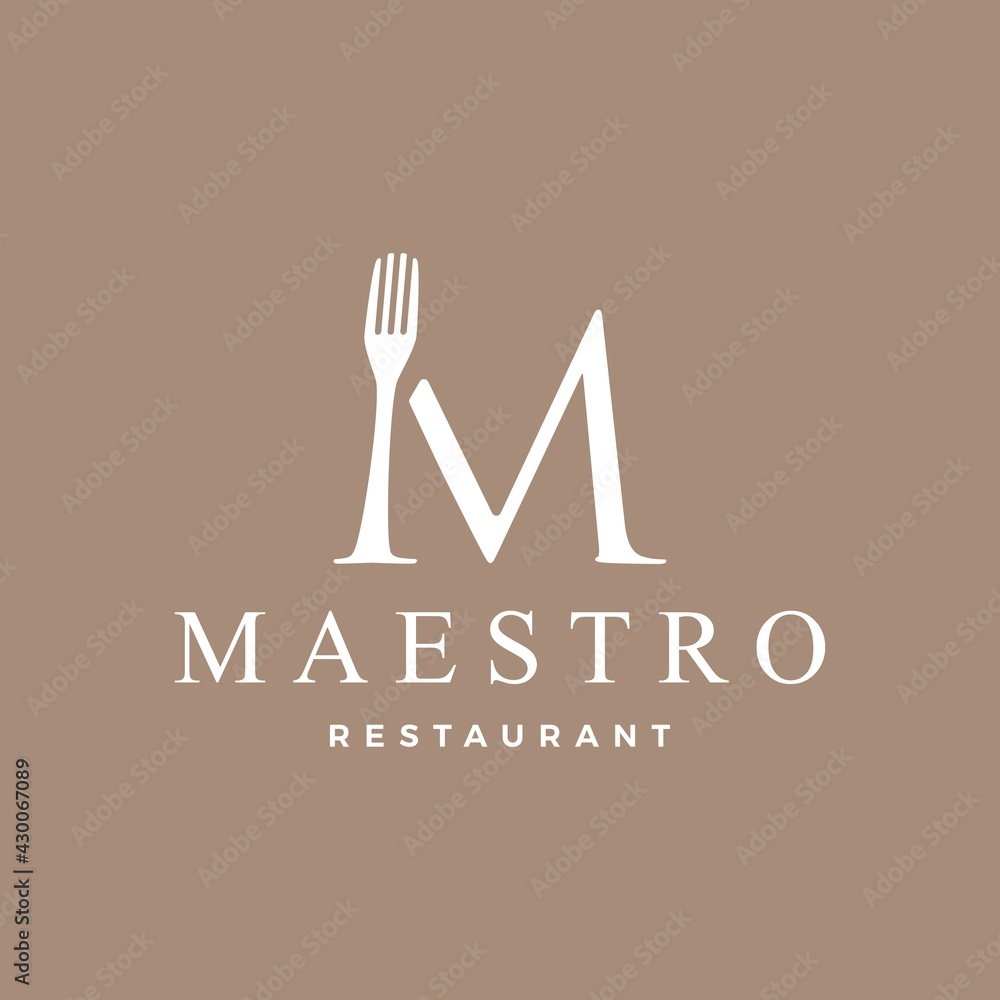 m letter mark fork food restaurant logo vector icon illustration Stock ...