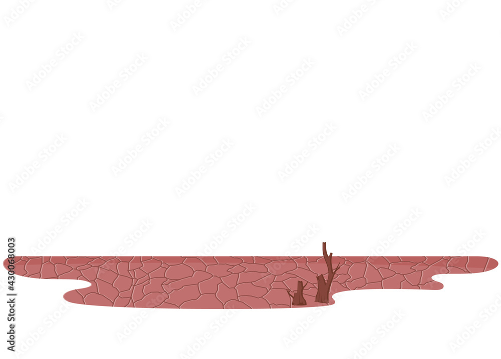 Dry cracked land with dead plant in farming field. Rural landscape ...