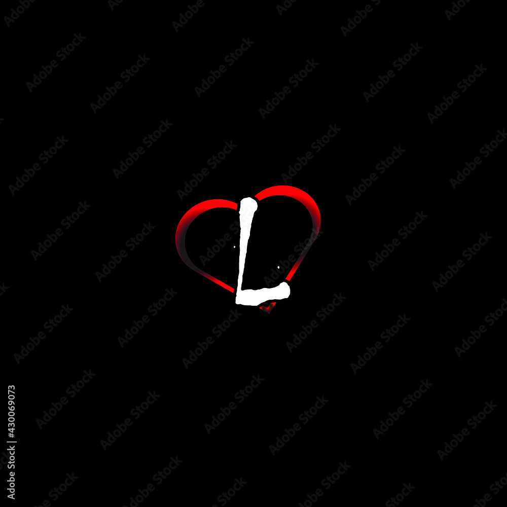 L with Red love shape.L letter logo vactor design with heart icon ...