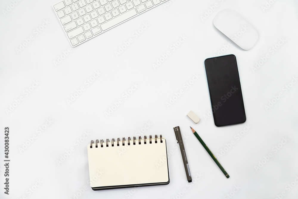 office starter pack on desk from top point of view. office stationery ...