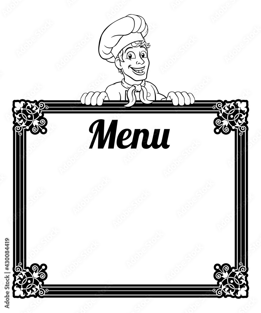 Chef Cook Baker Cartoon Man Menu Sign Background Stock Vector | Adobe Stock