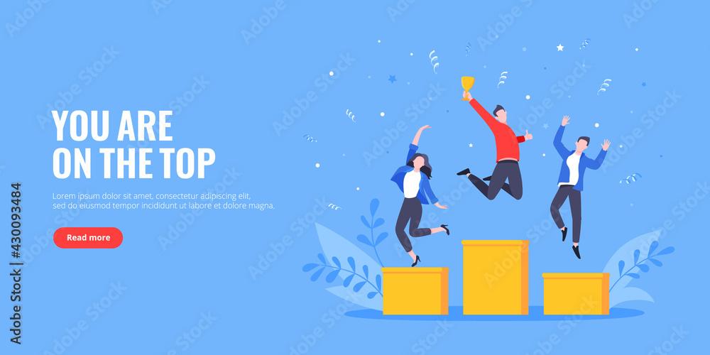 People standing on the podium rank first three places, jumps in the air ...