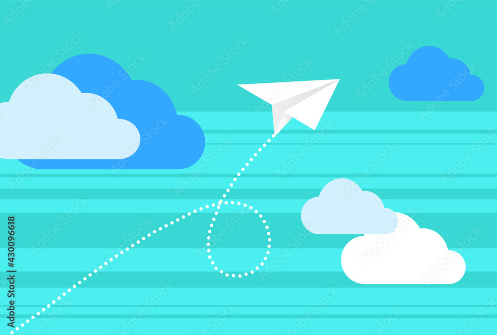 Paper plane flying in blue sky. Pattern mockup design vector ...
