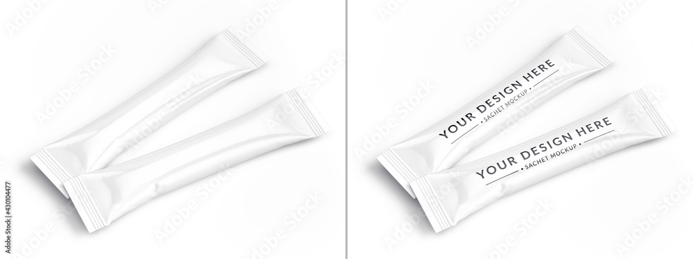 Pair of White Stick Sachet Mockup on white background - 3d rendering template Stock Illustration ...