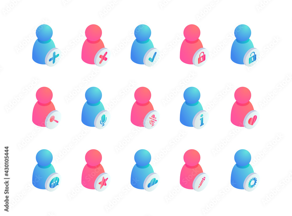 User isometric icons set. 3d Personal information, account settings and ...
