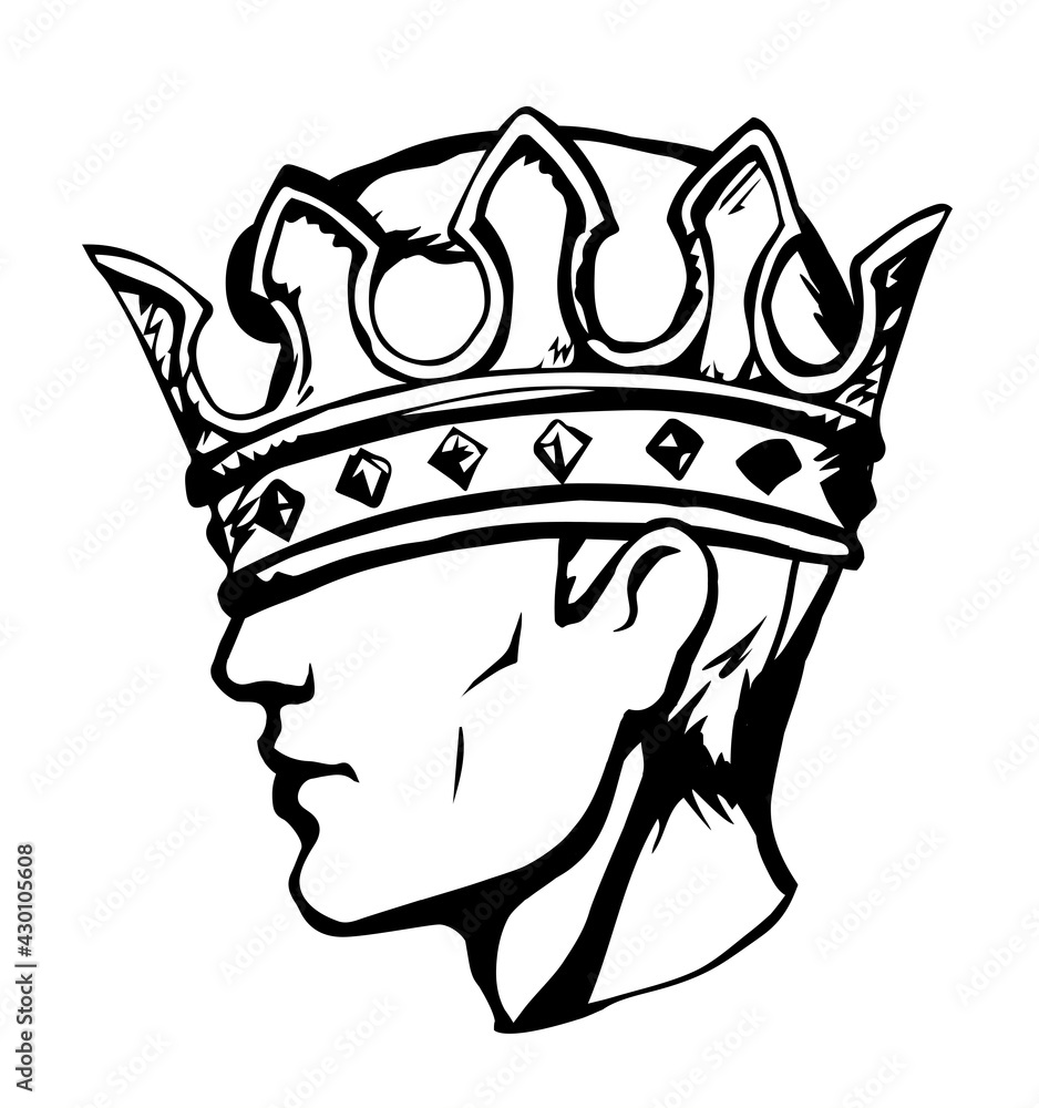 Profile of a handsome man with too big crown. Vector drawing Stock ...