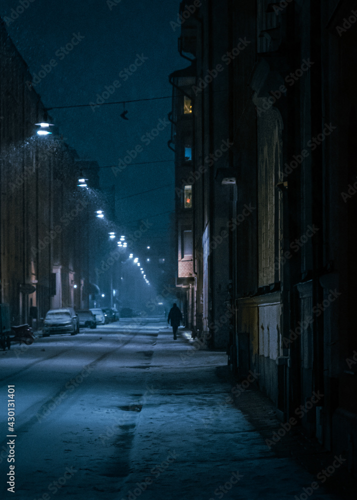 lonely city street in the dead of night at winter Stock Photo | Adobe Stock