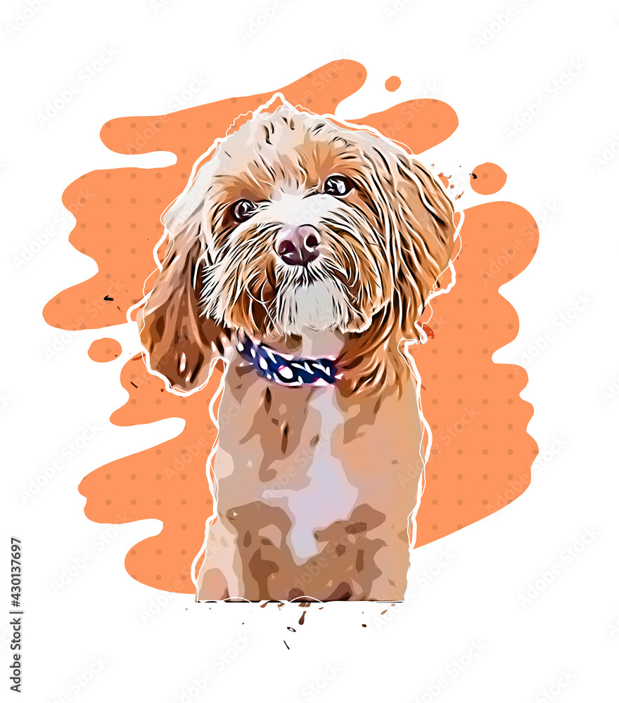 Doodle dog isolated digital art illustration. Clipart of puppy domestic ...