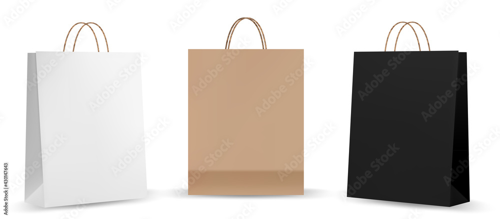 Realistic Shopping Bag mockup. Set of branding paper bags. Paper ...