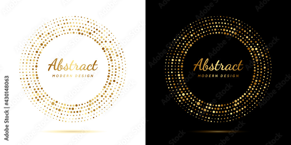 Circle gold dot frame. Luxury circular border with effect halftone ...