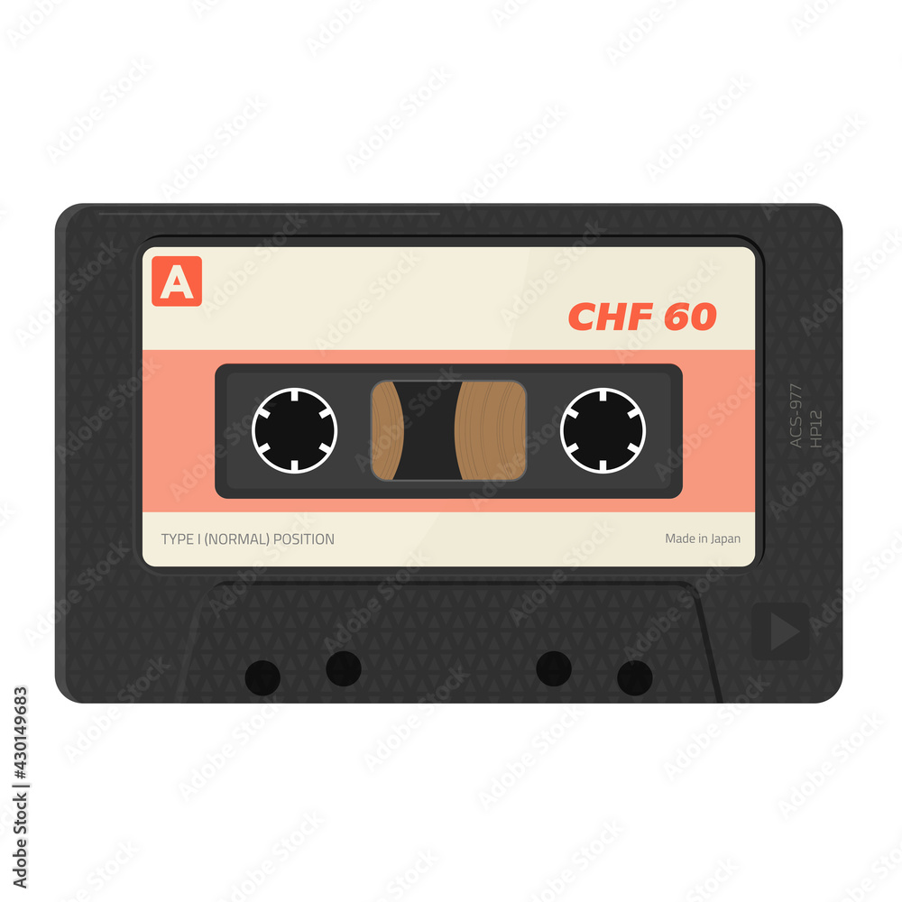 Retro style, realistic audio cassettes front view with label. Empty ...