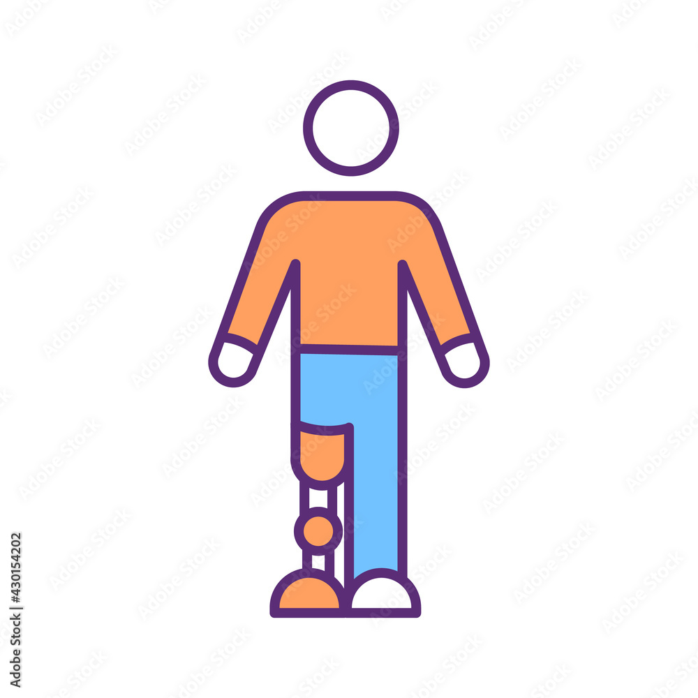 Below-the-knee prosthetic leg RGB color icon. Technologically advanced ...