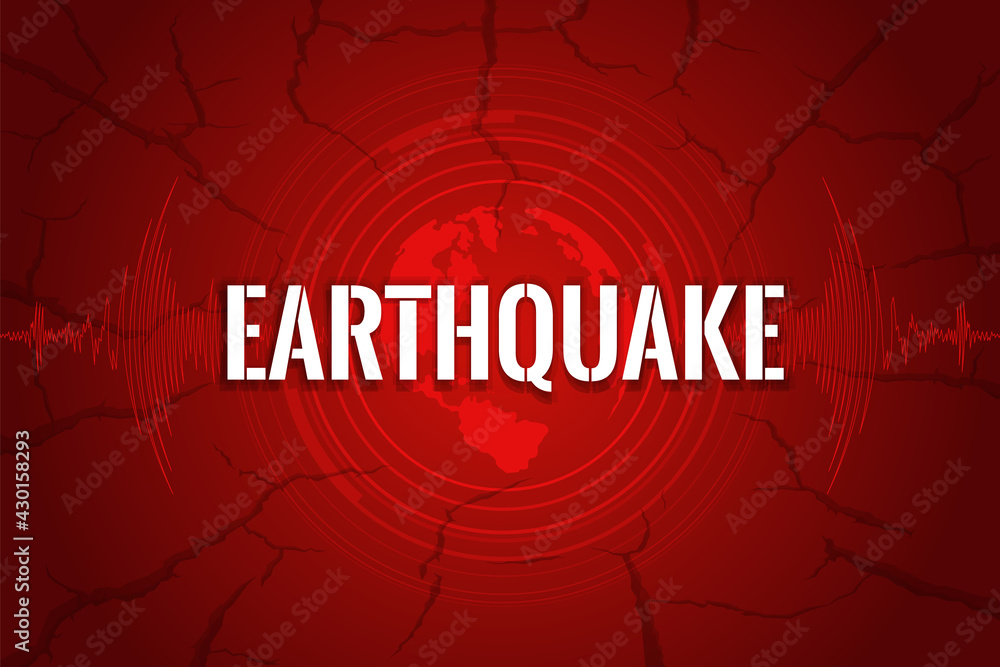 earthquake concept with text and curve wave, Circle Vibration on red ...